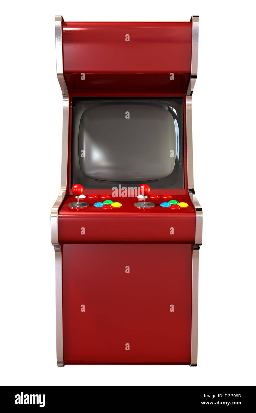 Un jeu d'arcade sans marque rouge vintage avec un joystick et quatre ...