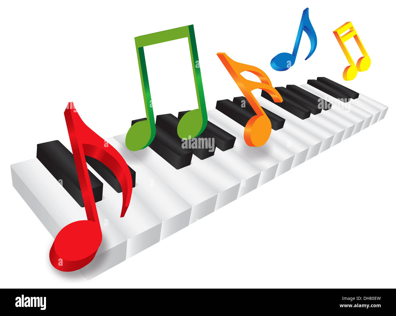 Piano Clavier avec touches blanches et noires et 3D Notes de musique ...