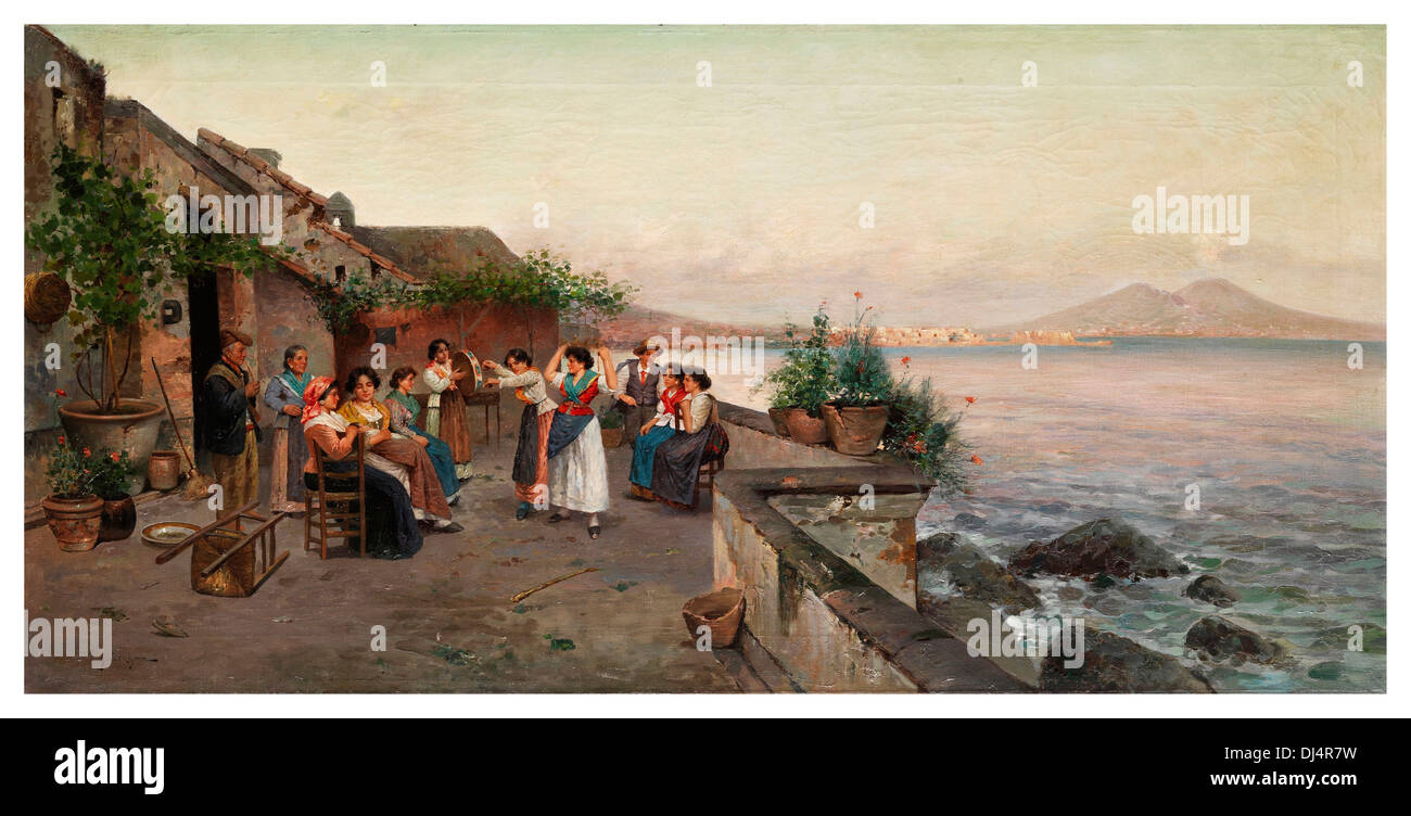 Vintage 1800 la peinture de la baie de Naples et du Vésuve avec les ...