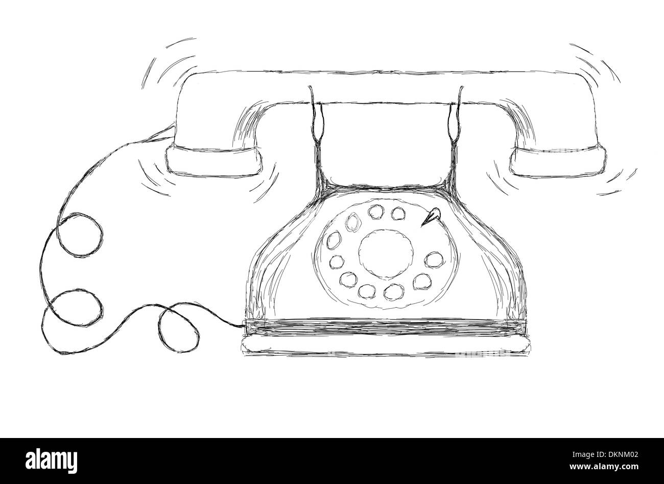 Dessin ou illustration de style ancien et un téléphone filaire avec ...
