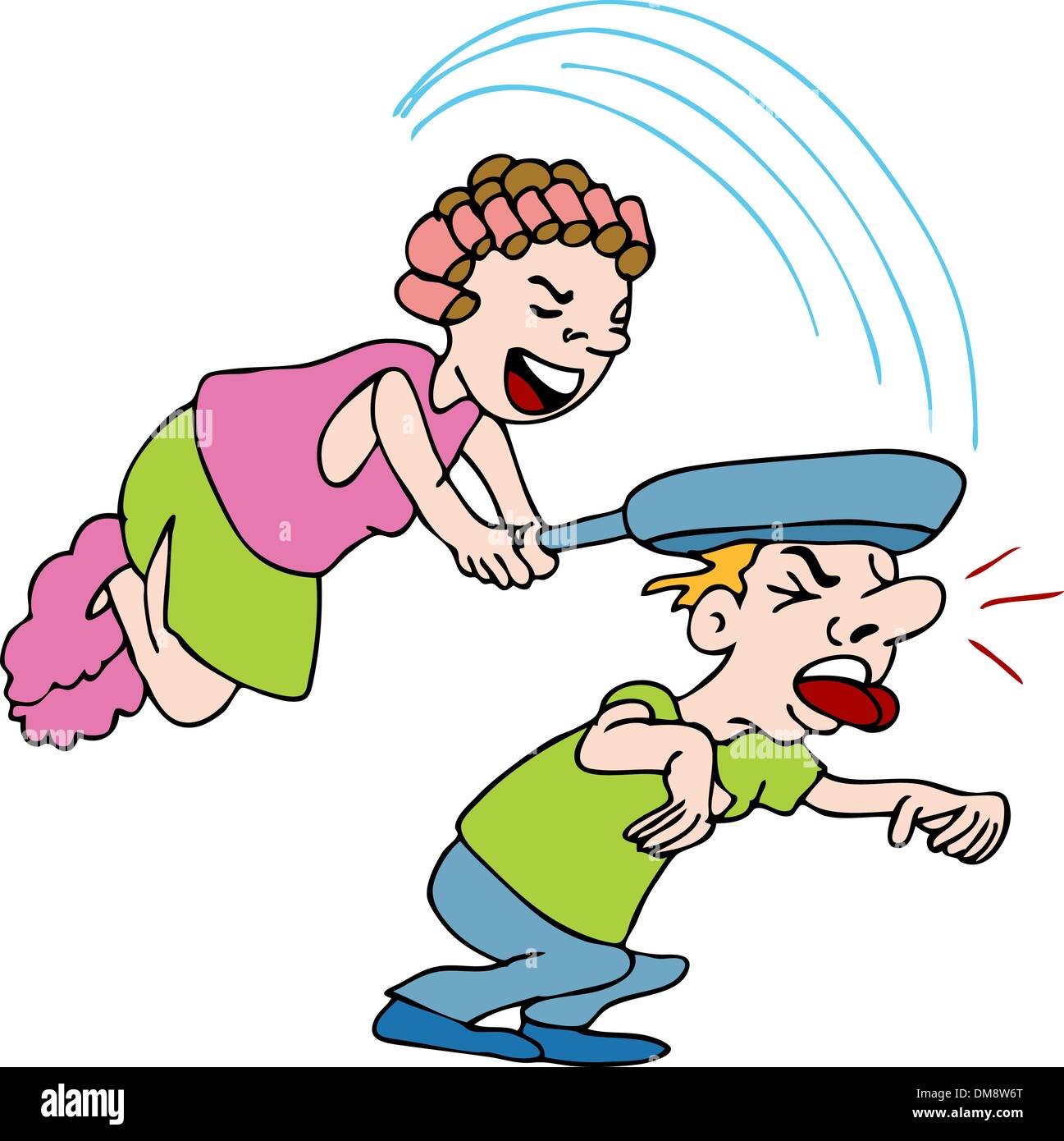 Angry woman frying pan Banque d'images vectorielles - Alamy