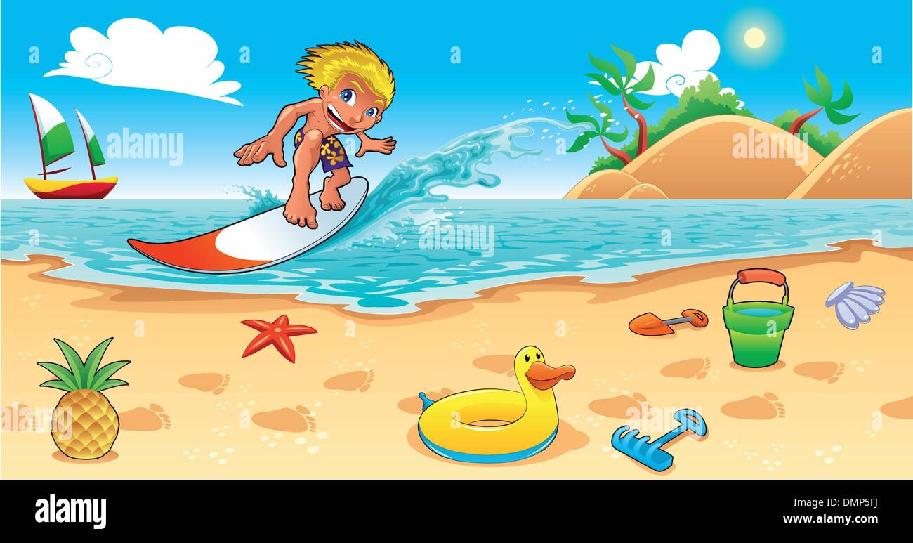 Teen surfer boy Banque d'images vectorielles - Alamy