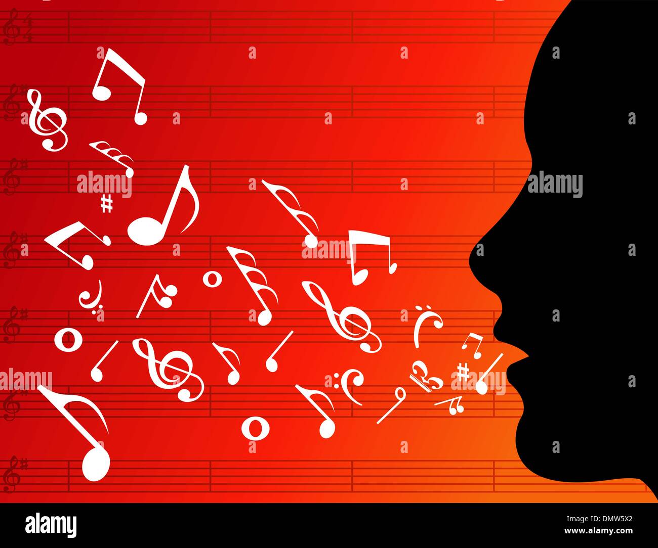 Woman head silhouette music notes Banque d'images vectorielles - Alamy