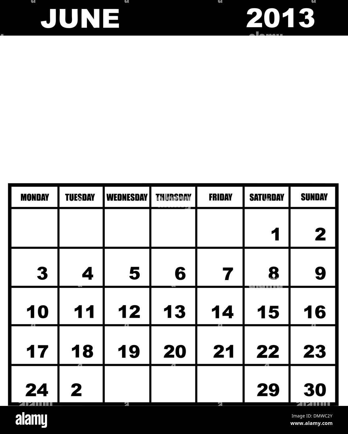 Calendrier de juin Banque d'images vectorielles - Alamy