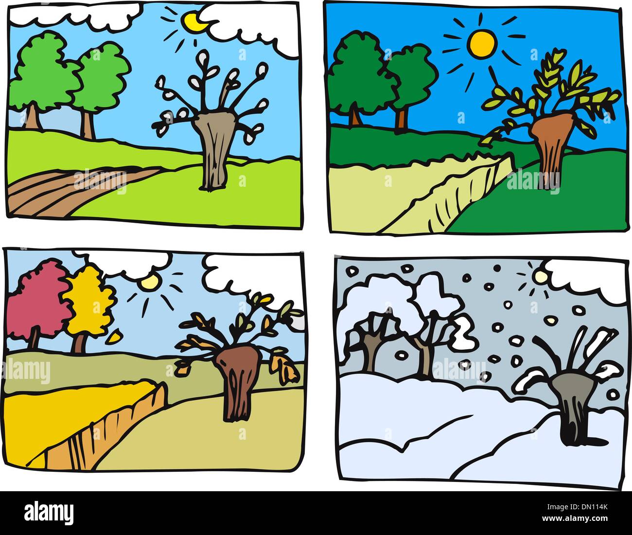 Four seasons cartoon illustration Banque de photographies et d’images à ...