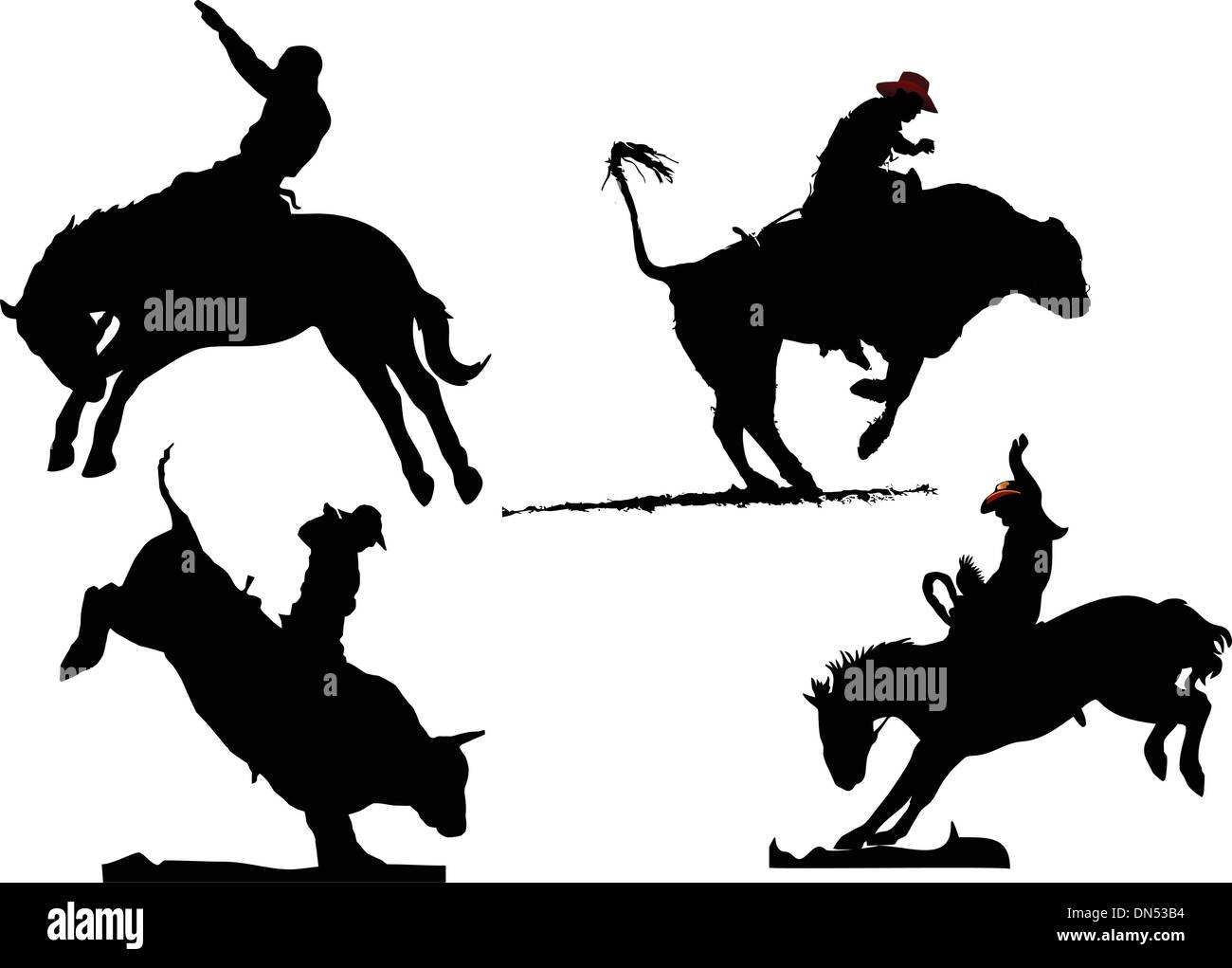 Quatre silhouettes de rodéo. Vector illustration Image Vectorielle ...