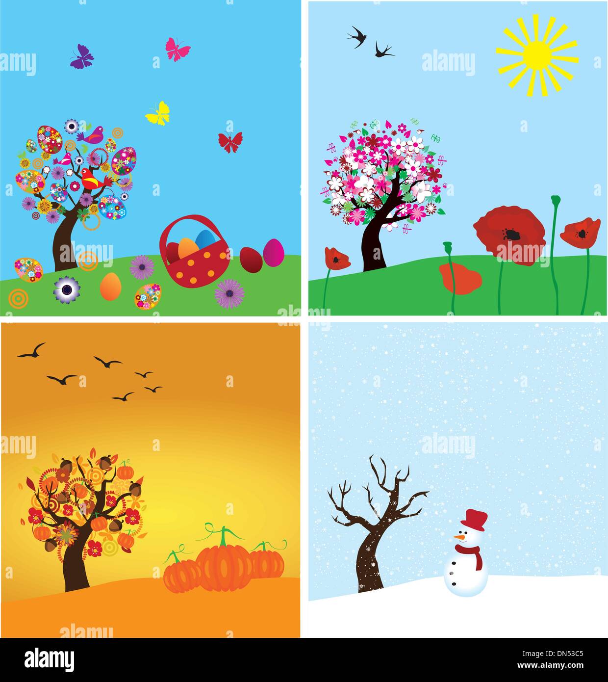 Oak tree seasons four seasons Banque d'images vectorielles - Alamy