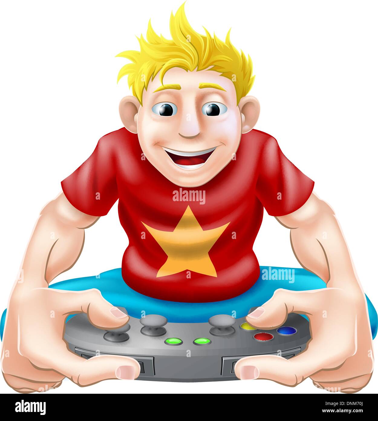 Dessin d'une caricature d'un jeune gamer jouant sur sa console de jeux ...