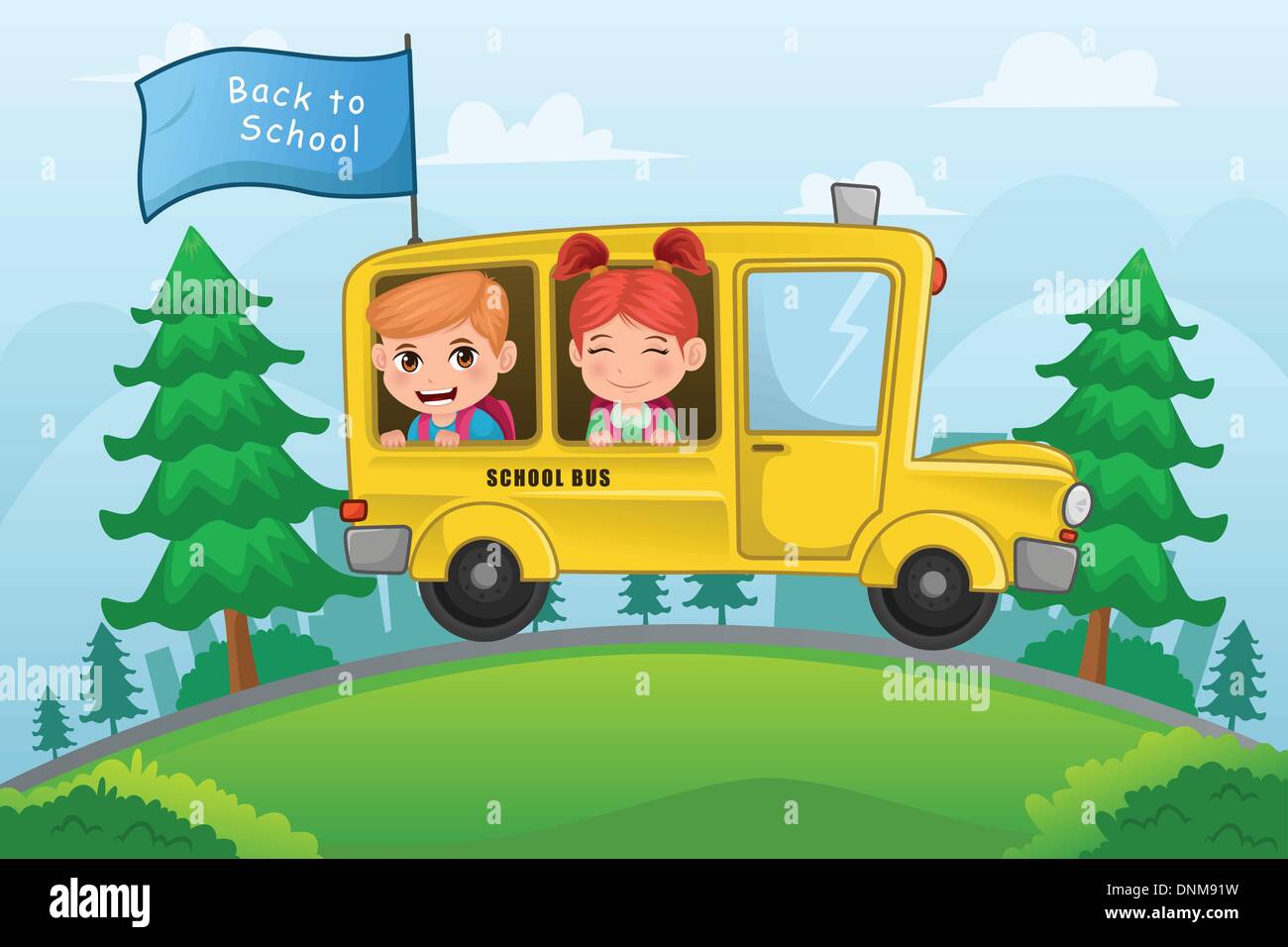 Un vecteur illustration de kids riding school bus pour un retour à la ...
