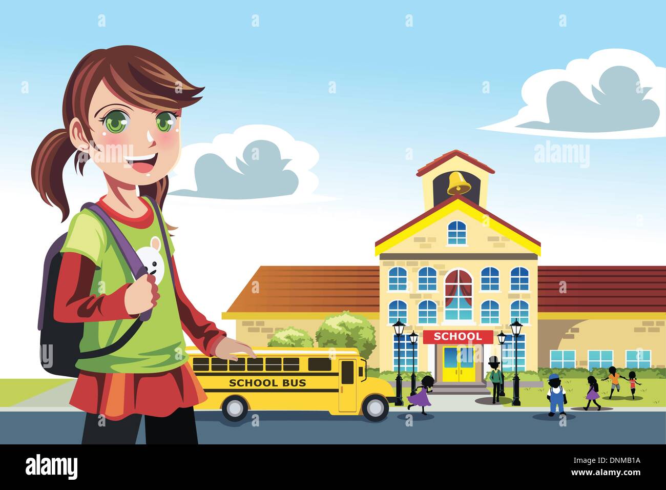 Un vecteur illustration d'une petite fille allant à l'école Image ...