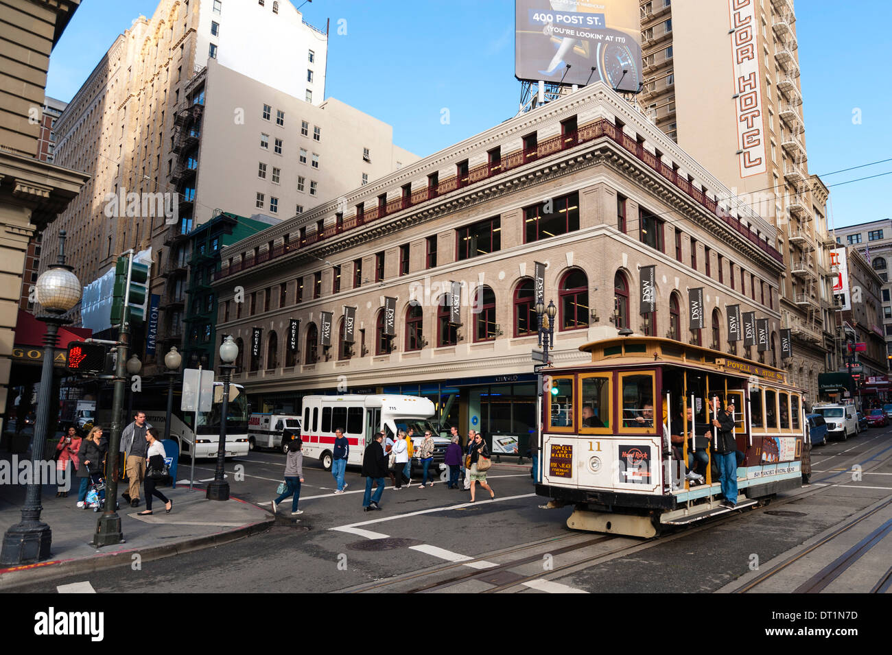 Téléphérique, Powell Street à Union Square, à San Francisco, Californie ...