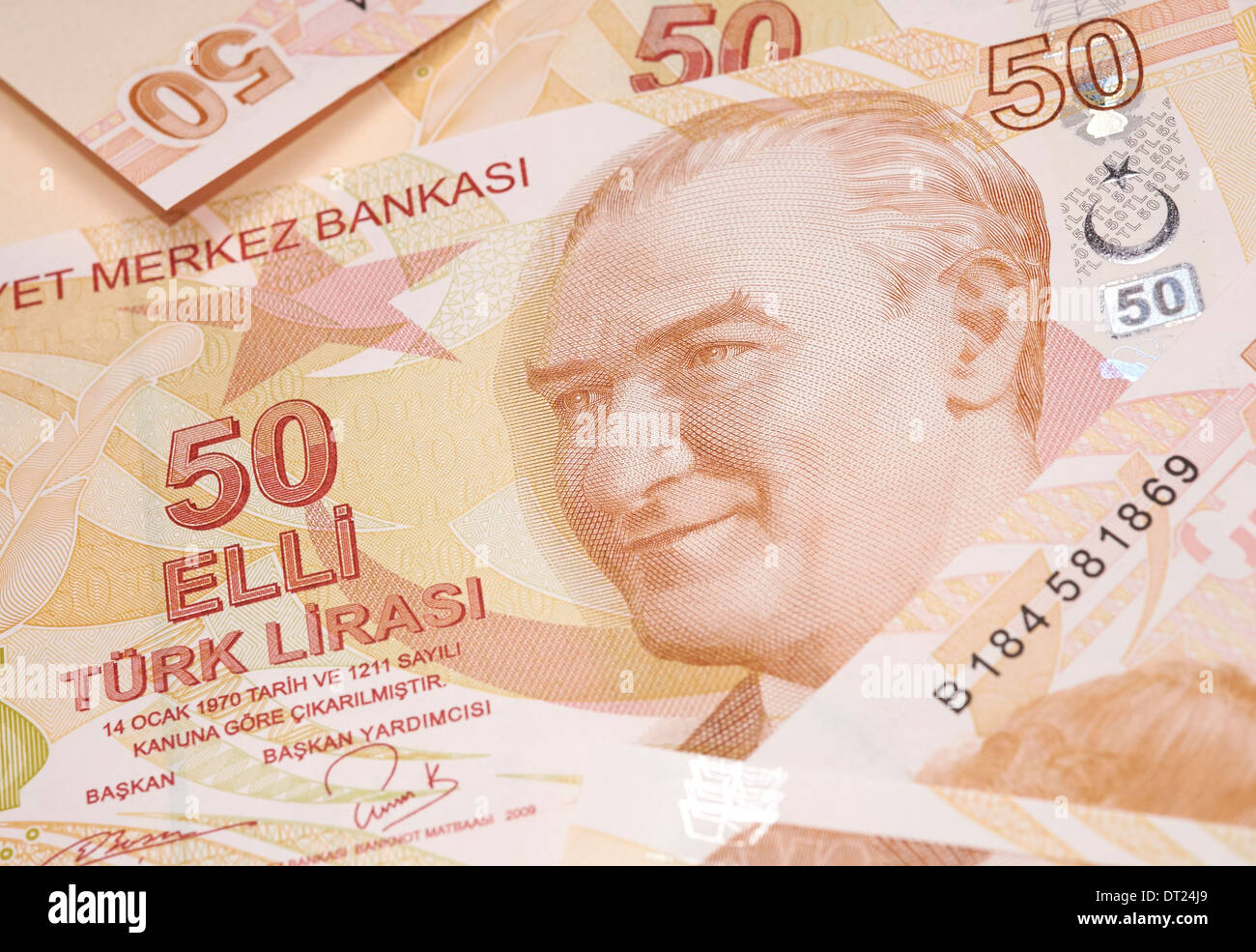 Monnaie turque, un gros plan d'une pile de 50 CRI Notes Photo Stock - Alamy