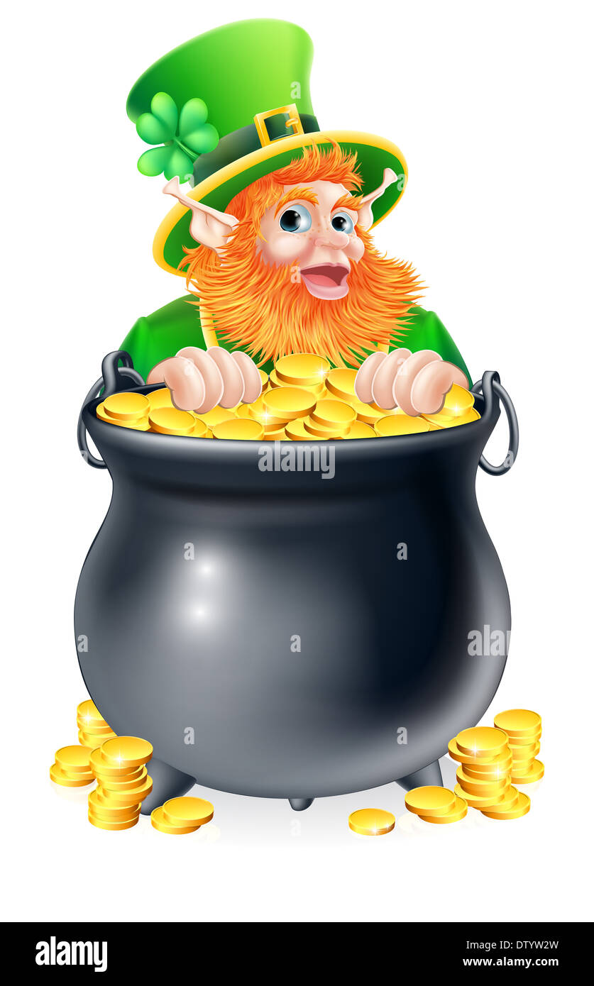 Une illustration d'un farfadet St Patricks day avec un pot d'or Banque ...