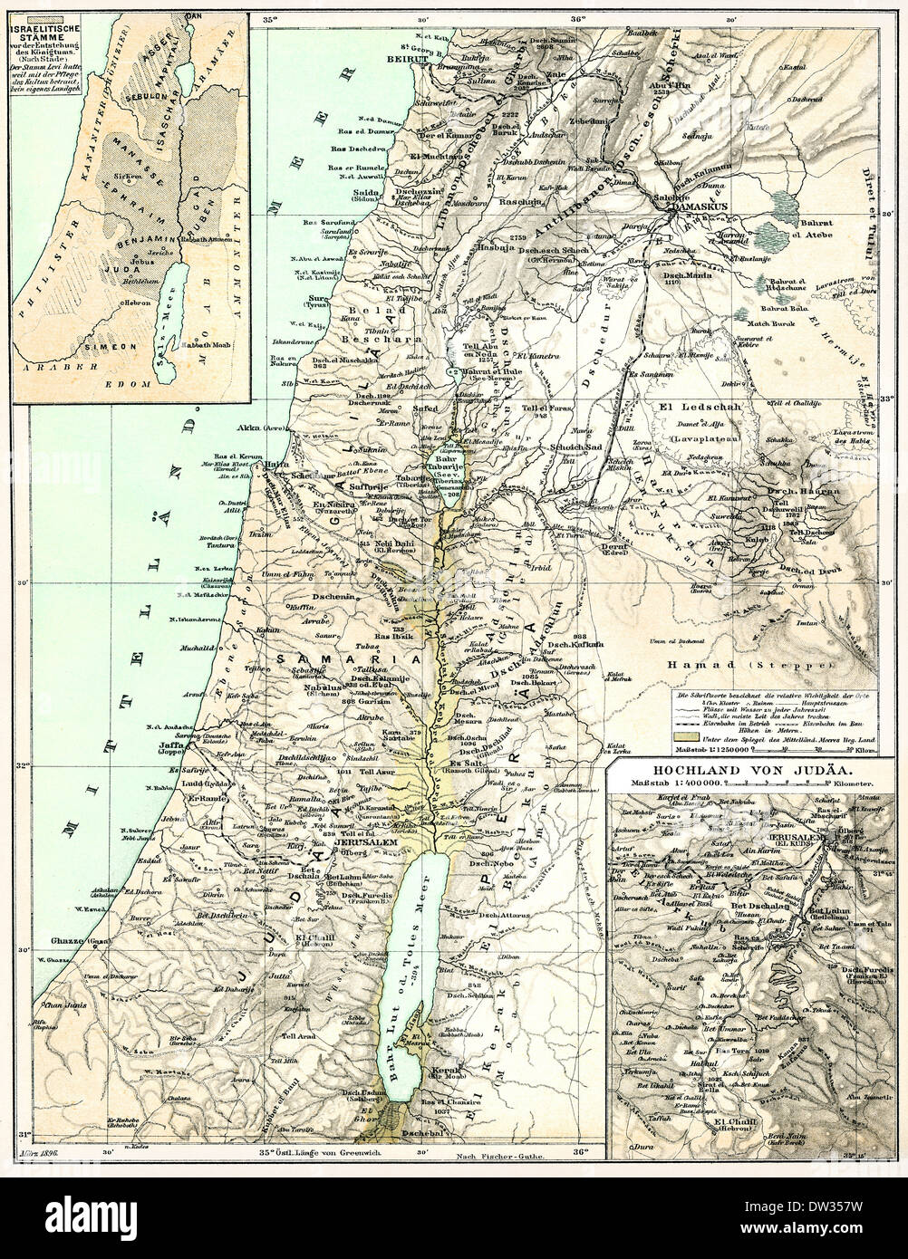 Carte historique de la Palestine, 1896 Photo Stock - Alamy