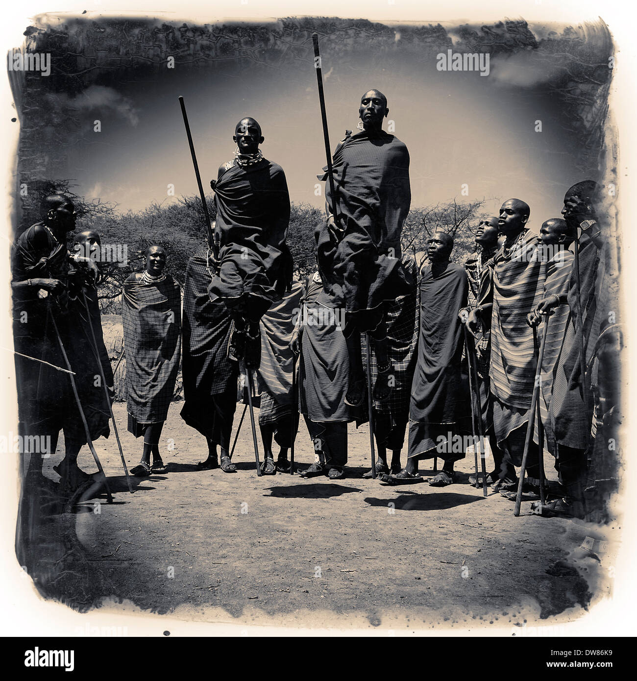 Maasai warriors dancing jumping kenya Banque de photographies et d ...