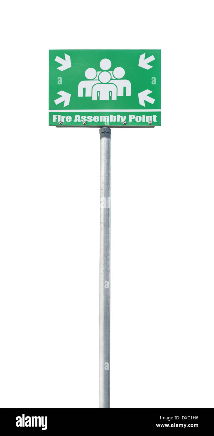 Panneau du point de rassemblement incendie isolé sur fond blanc Photo ...