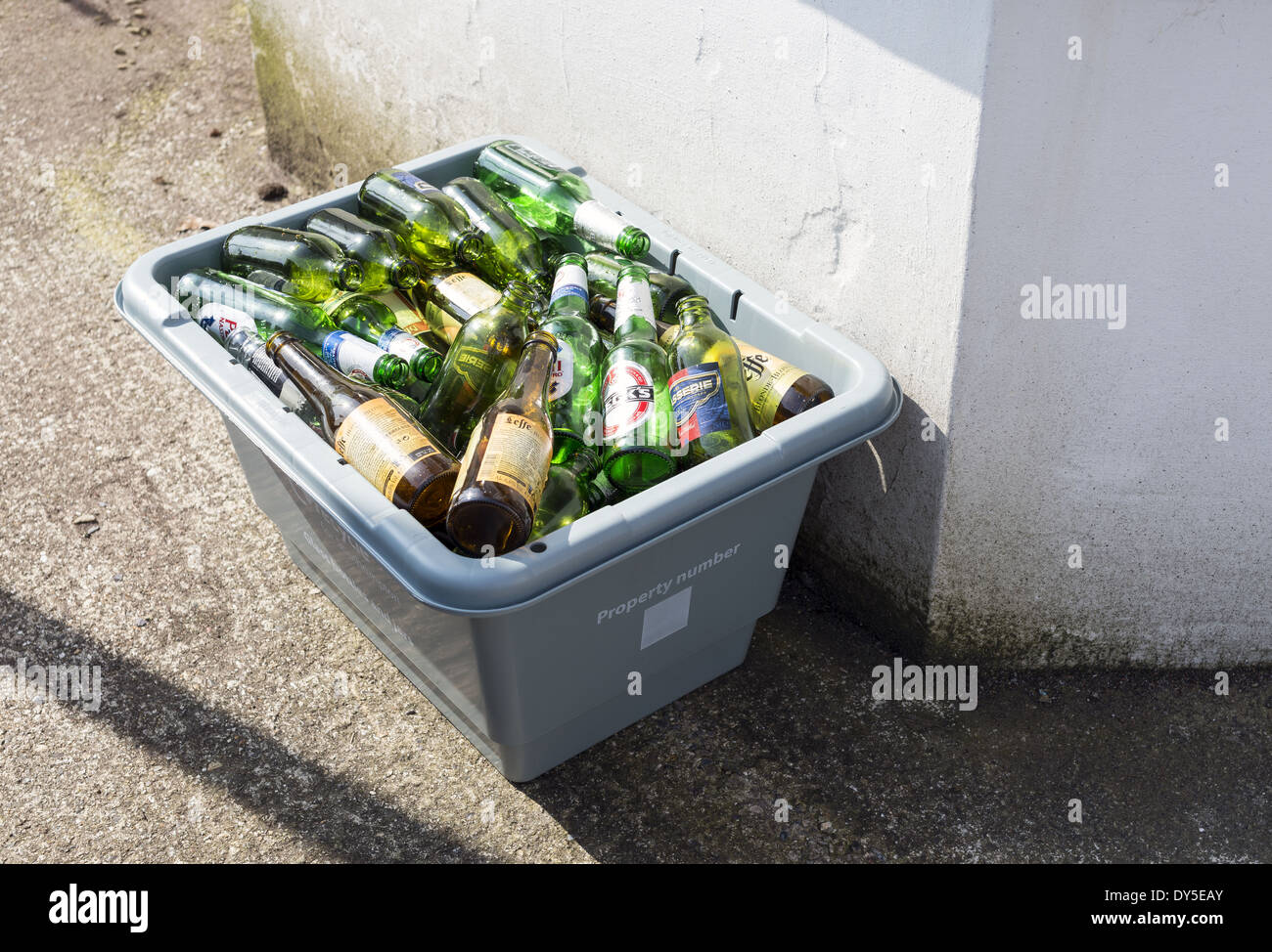 Beer bottles and waste bin Banque de photographies et d’images à haute ...
