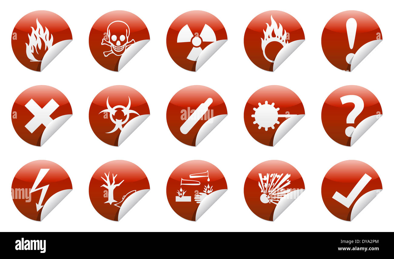 L'icône de danger isolé sign collection (set) avec ombre sur l'arrière ...