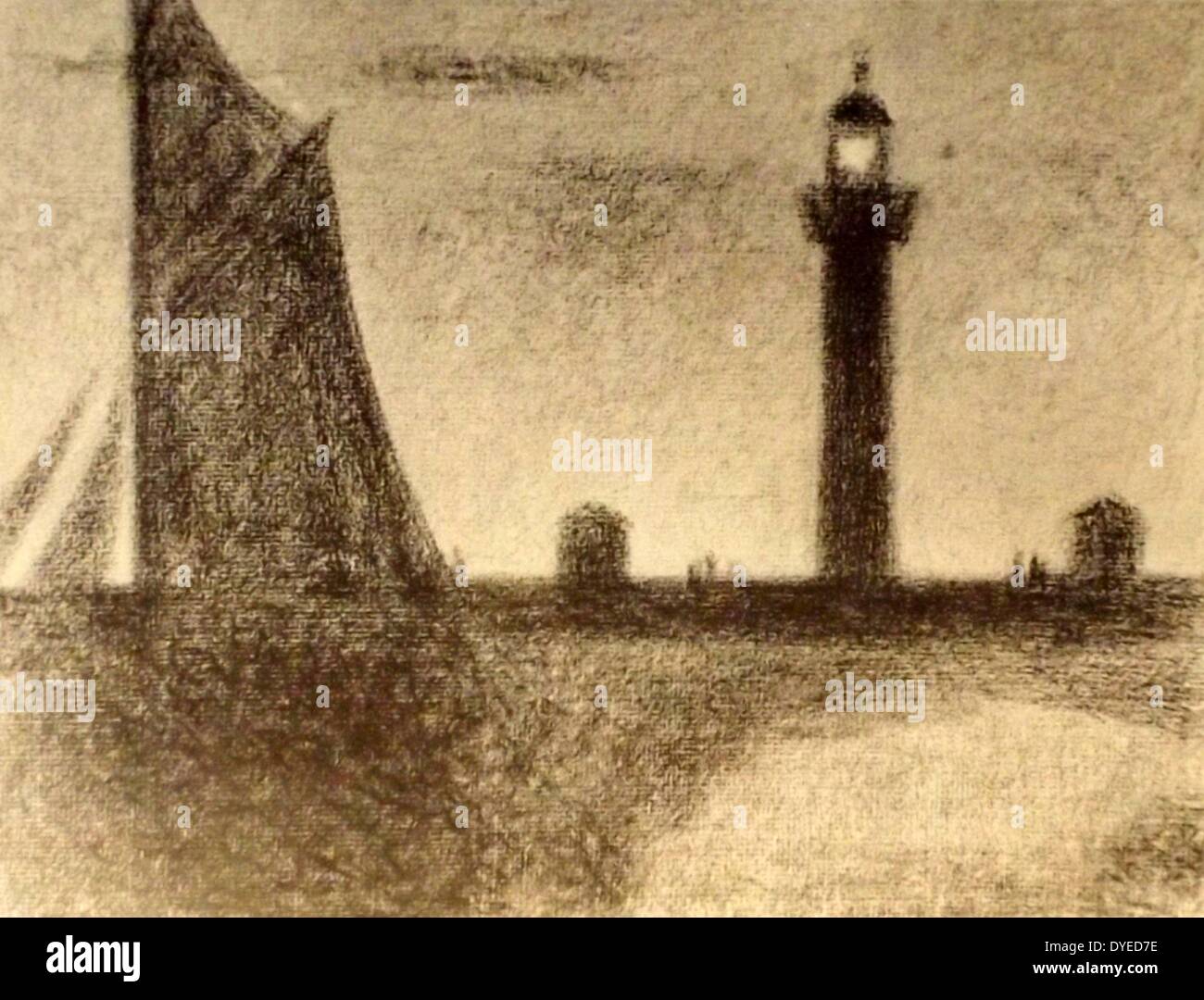 Le phare, par Georges Seurat (1859-1891) peintre et dessinateur ...