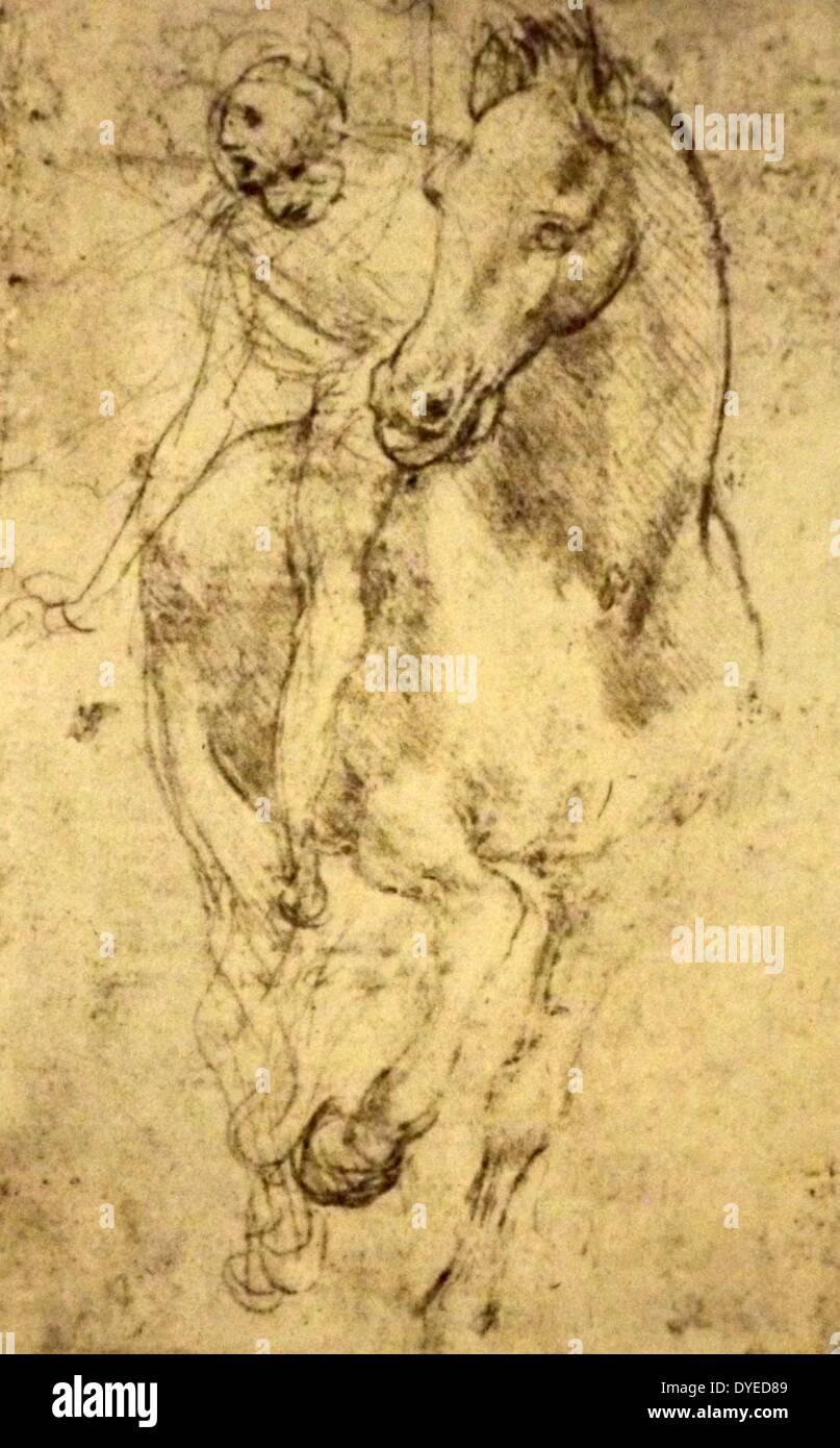 Incomplete croquis d'un cheval et le cavalier de Léonard de Vinci (1452 ...
