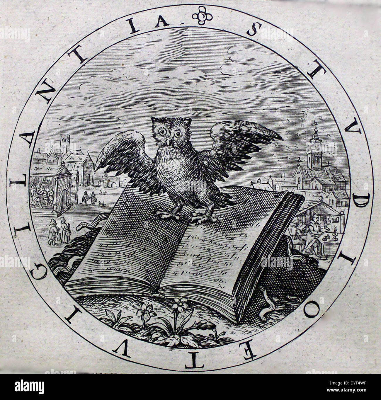 La chouette comme un symbole de la sagesse, une gravure de George se ...