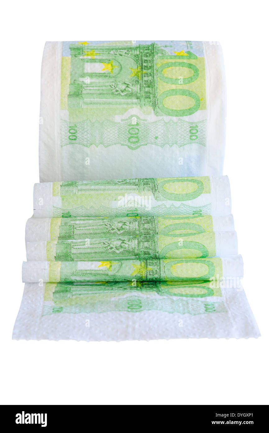 Rouleau de papier toilettes déroulé avec imprimé sur les billets de ...