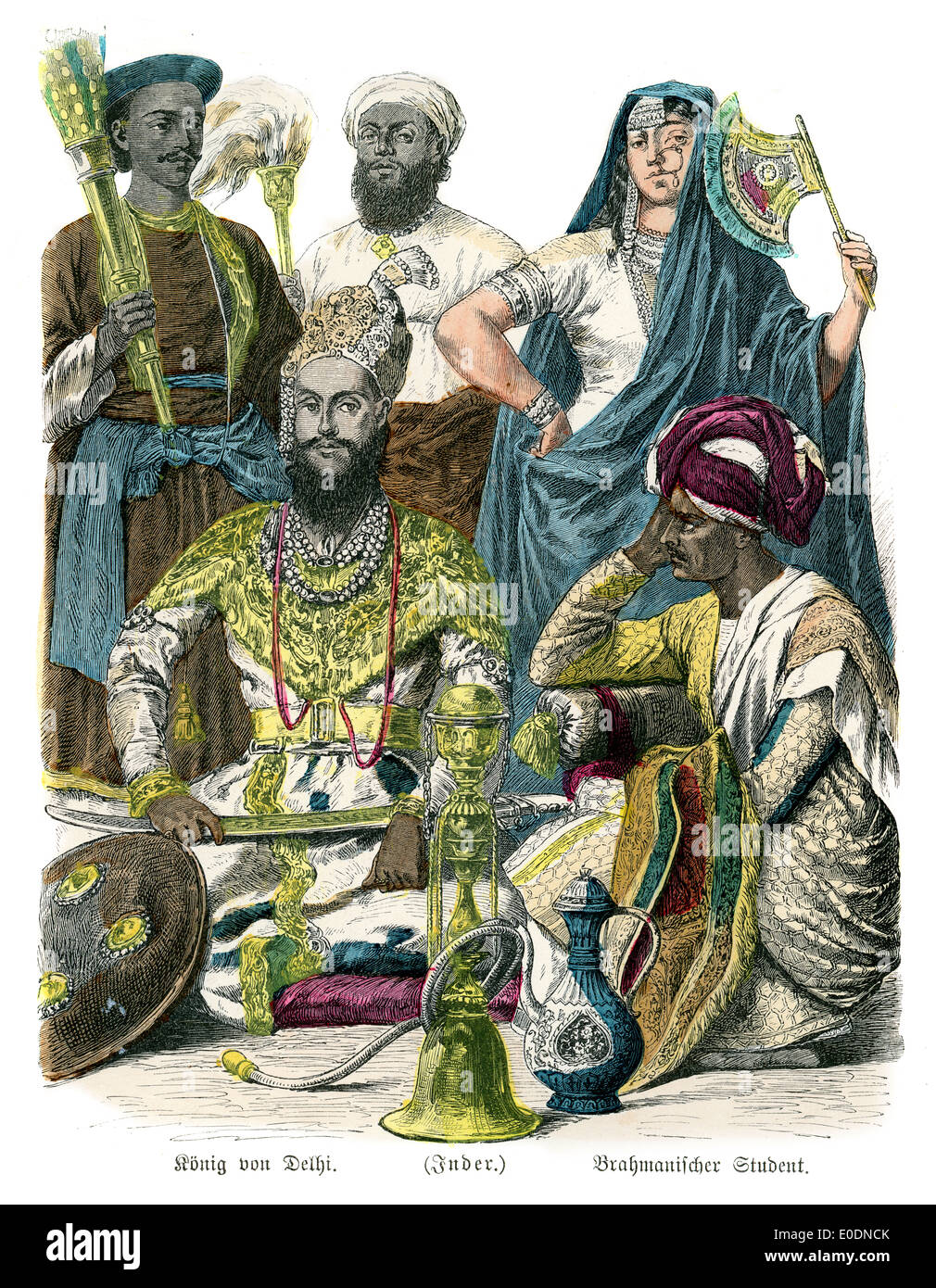 Costumes traditionnels de l'Inde, 19e siècle. Roi de Delhi et étudiant ...