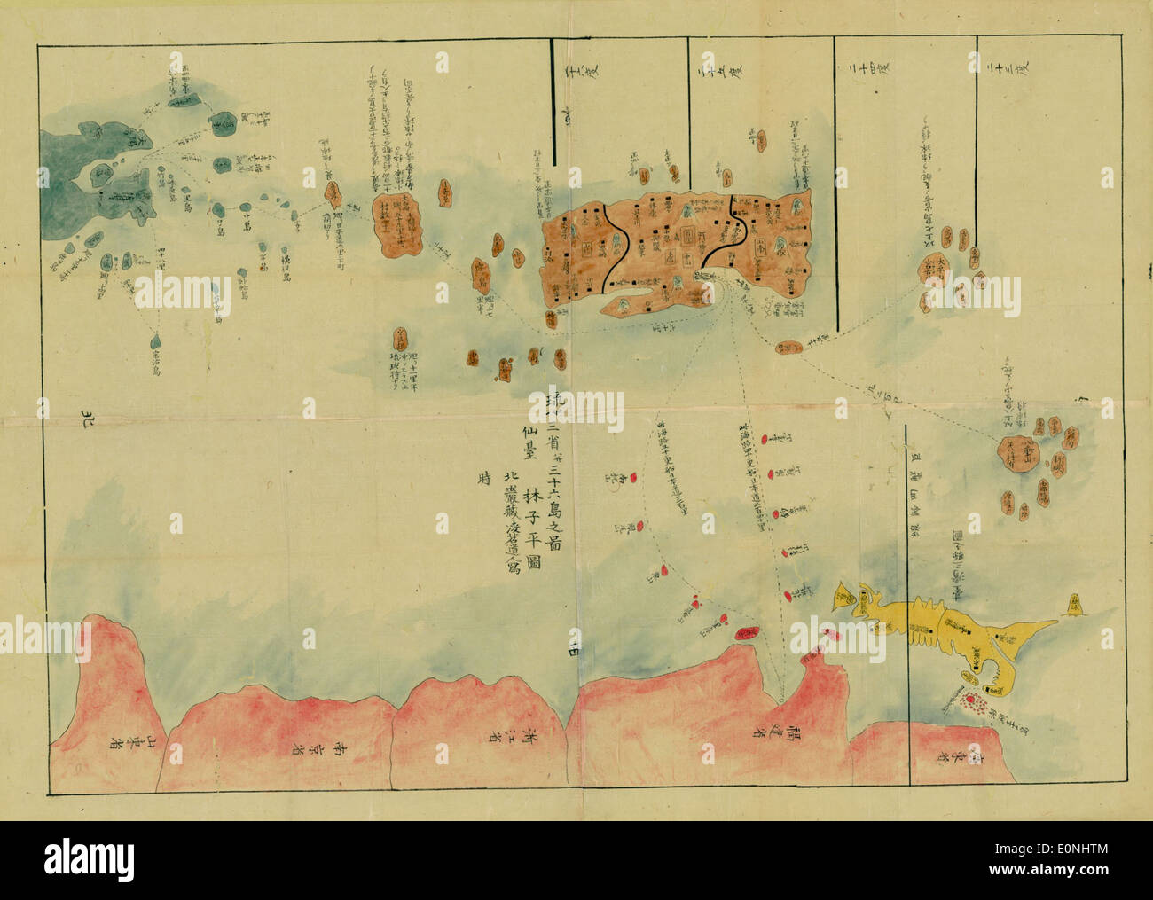 Une carte historique montrant les îles Ryukyu, détaillant leurs ...