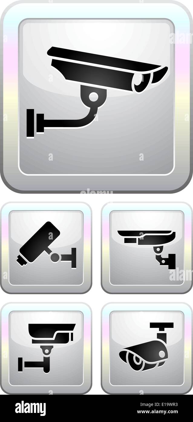 Les étiquettes de vidéosurveillance, surveillance vidéo, bouton set ...