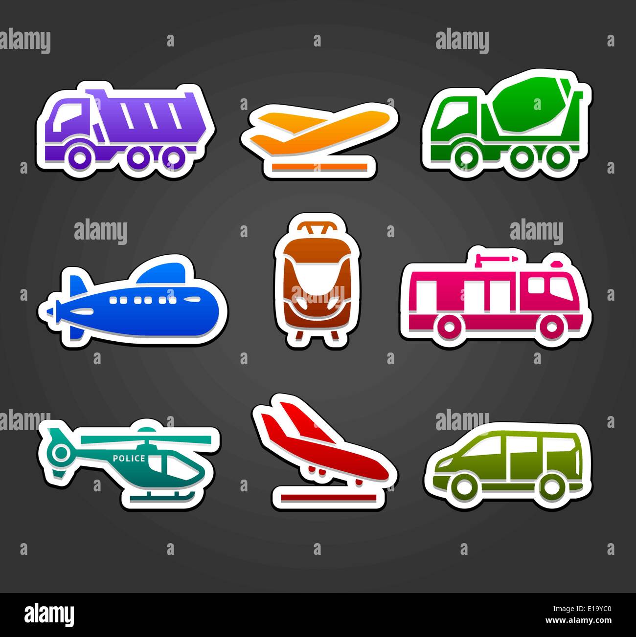 Ensemble d'autocollants, transport pictogrammes couleur, vector ...