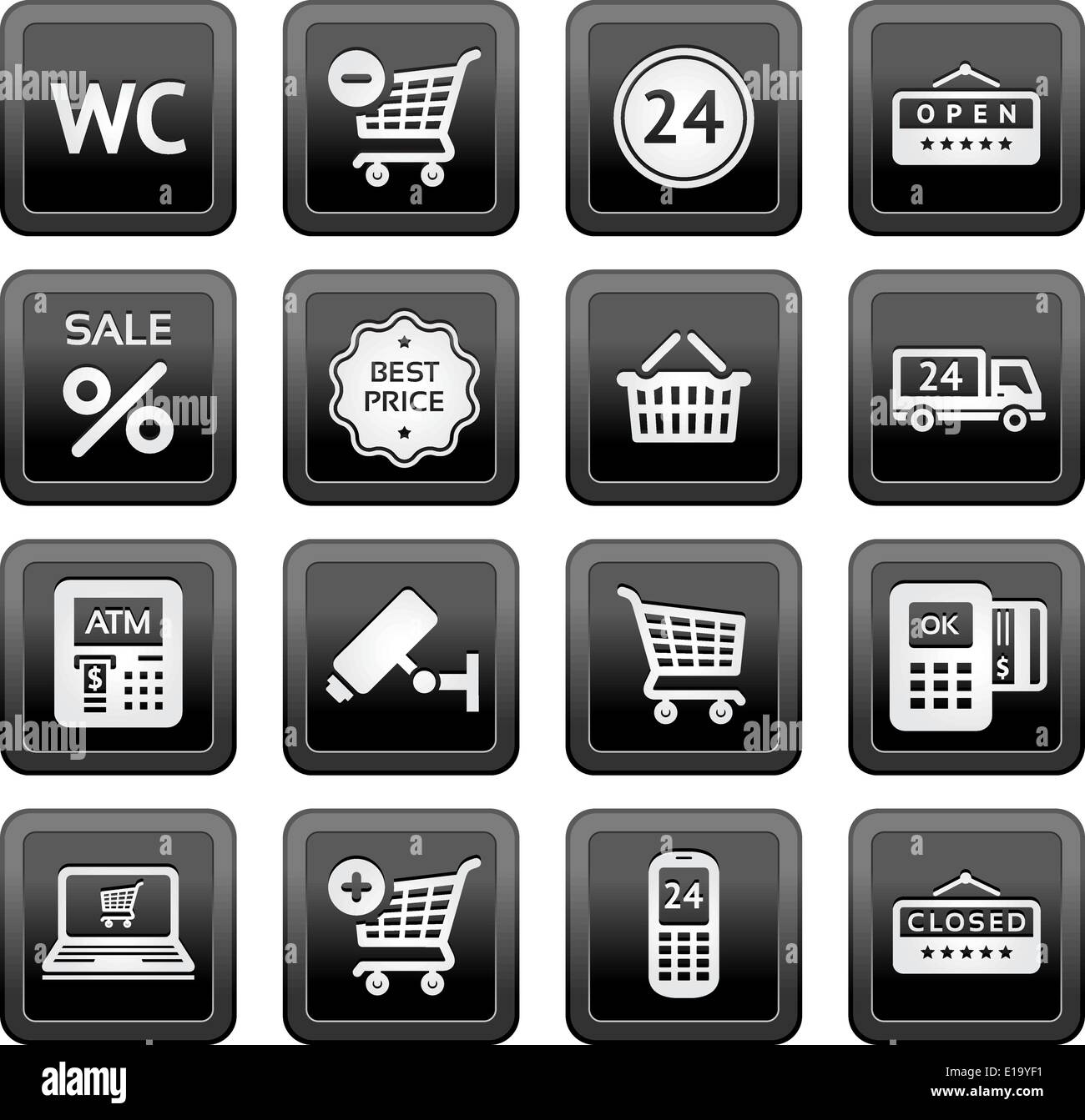 Définir les services de supermarché, magasins de pictogrammes Icons ...