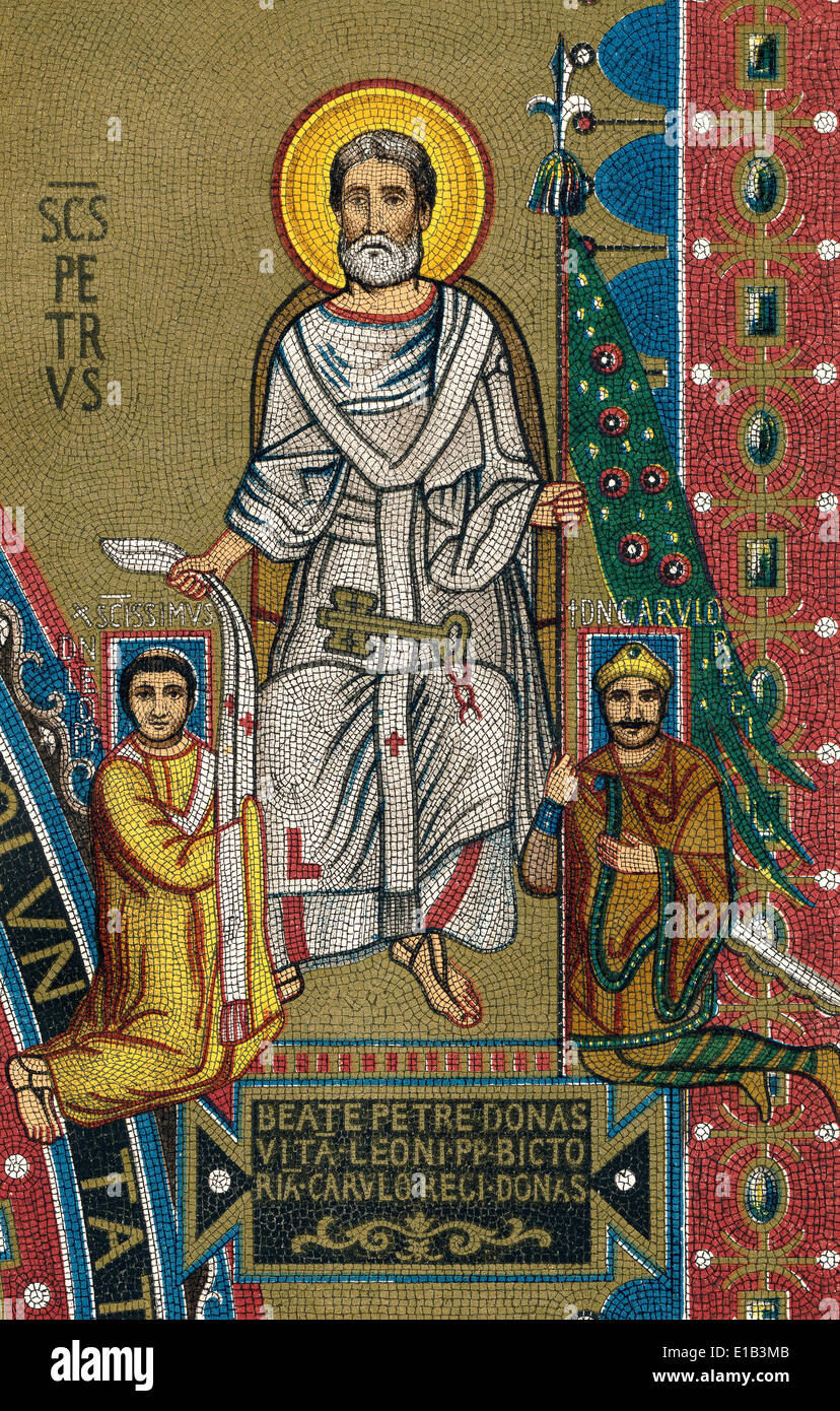 Mosaïque romaine Triclinium, Saint Pierre donnant un pallium au Pape ...