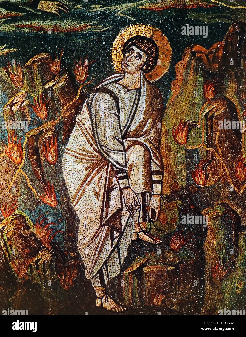 Mosaïque représentant quand Moïse avec le buisson ardent. La mosaïque ...