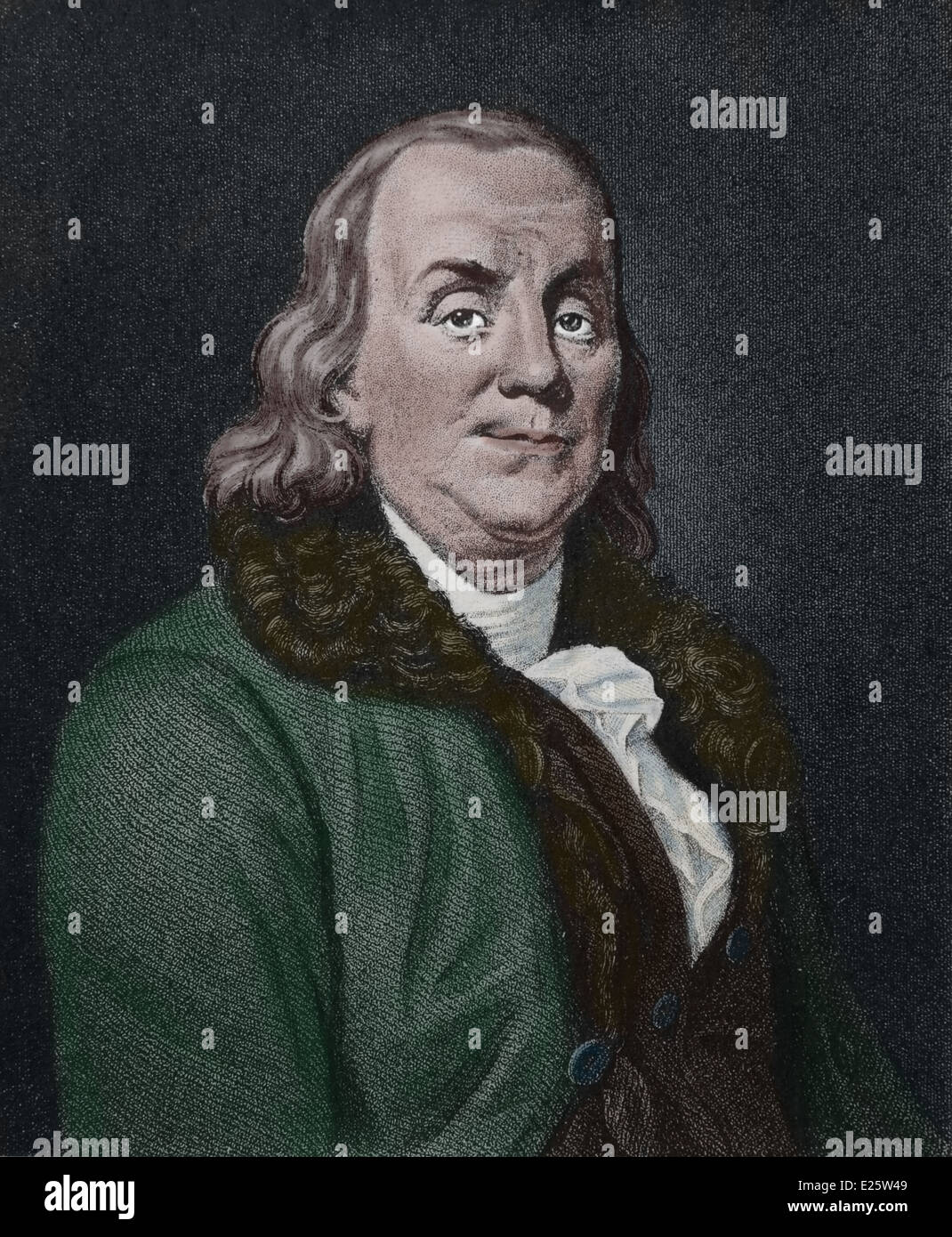 Benjamin Franklin (1706-1790). L'un des pères fondateurs des États-Unis d'Amérique. Gravure ...