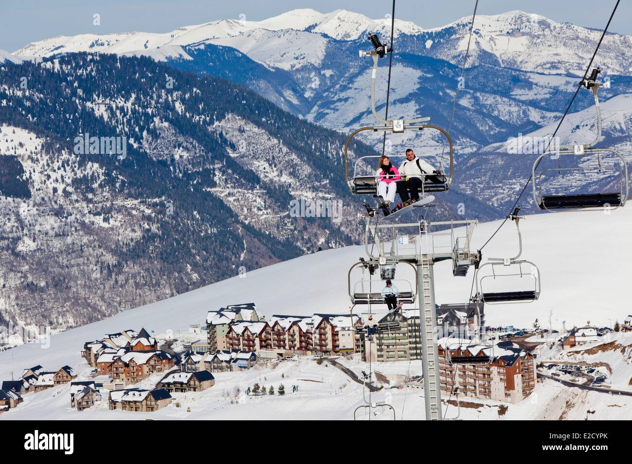 France Hautes Pyrenees ski de Peyragudes Peyresourde vue sur pistes sur ...