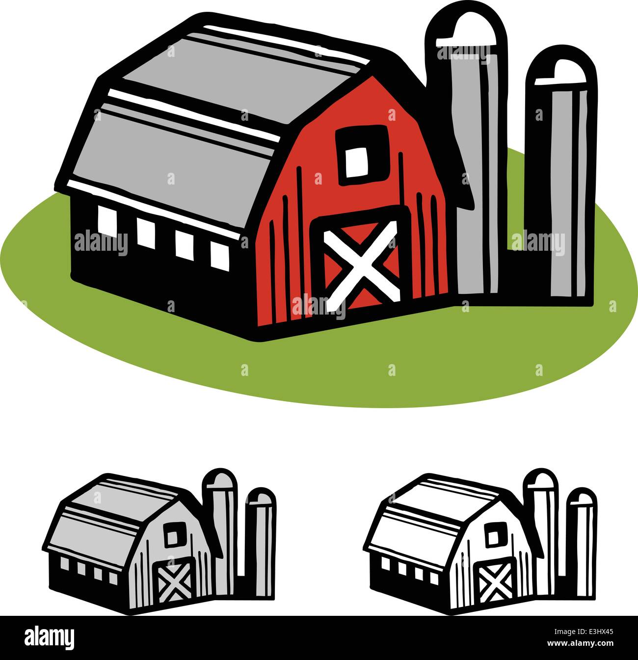 Ferme avec grange rouge Banque d'images vectorielles - Alamy