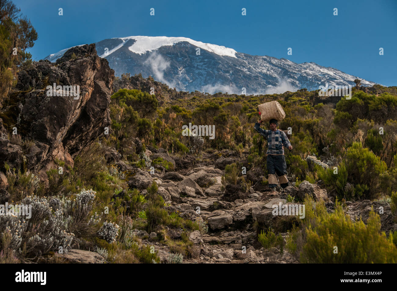 Un porteur de descendre le sentier rocheux de Camp Millenium retour à l ...