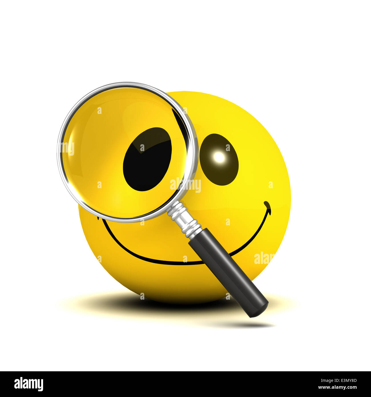 Smiley 3d à travers une loupe Photo Stock - Alamy