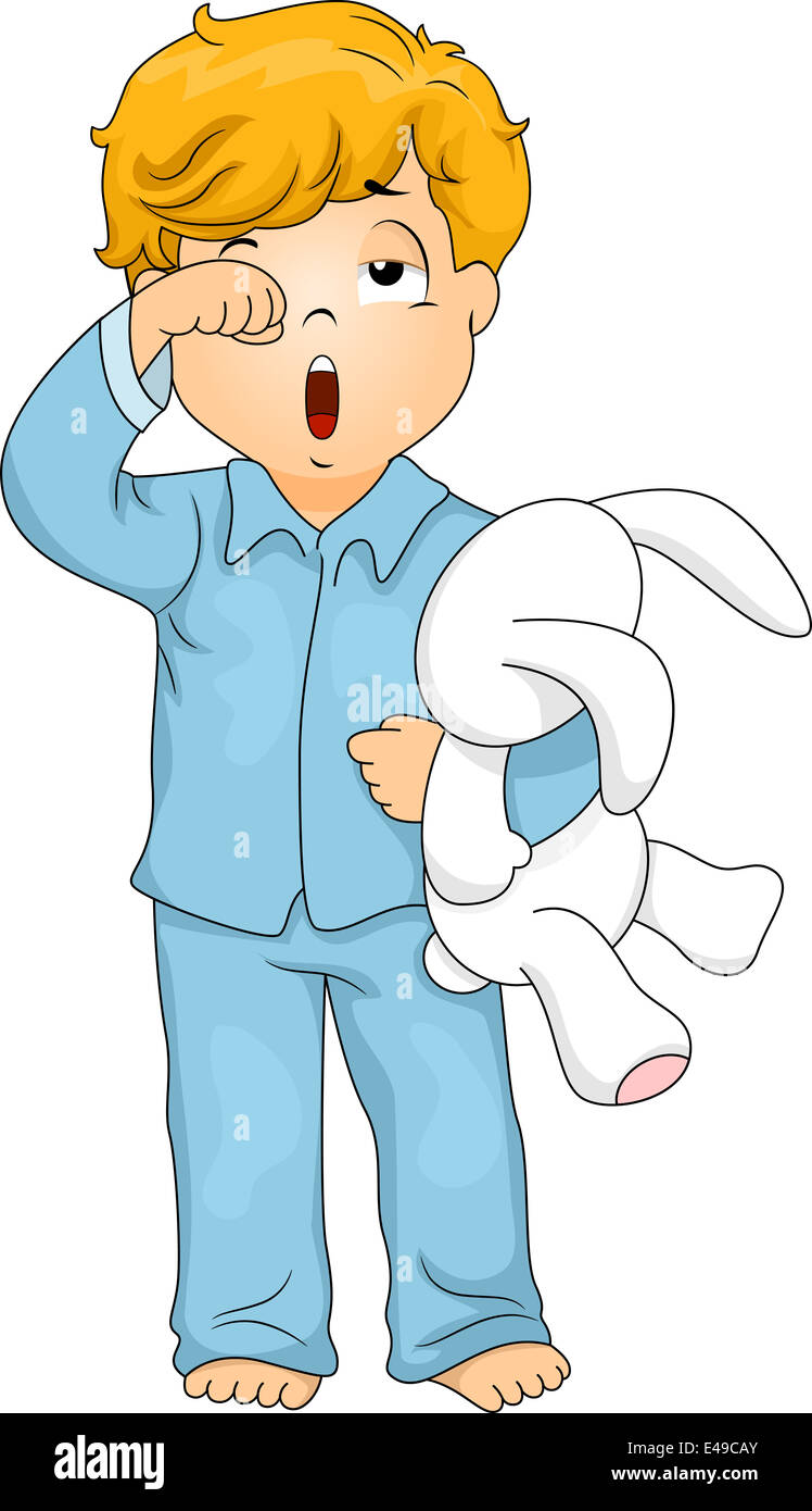 Illustration d'un petit garçon en pyjama qui vient de se réveiller ...