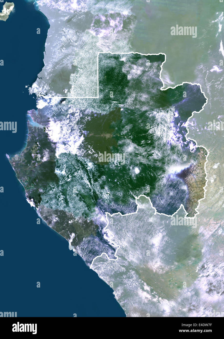 Le Gabon, l'Afrique, True Color Satellite Image avec masque et de la ...