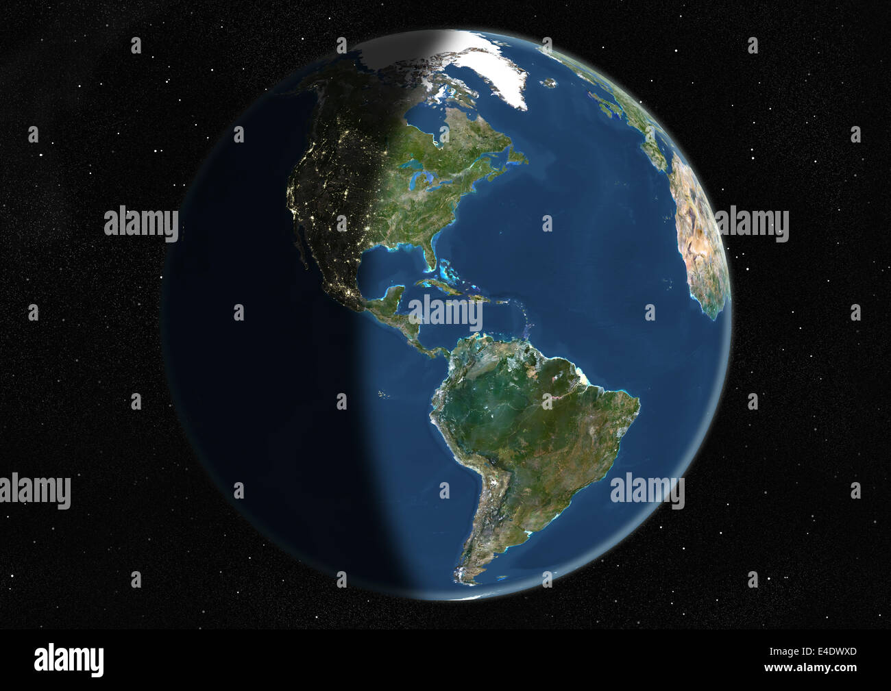 Monde centré sur le continent américain, True Color Image satellite. La ...