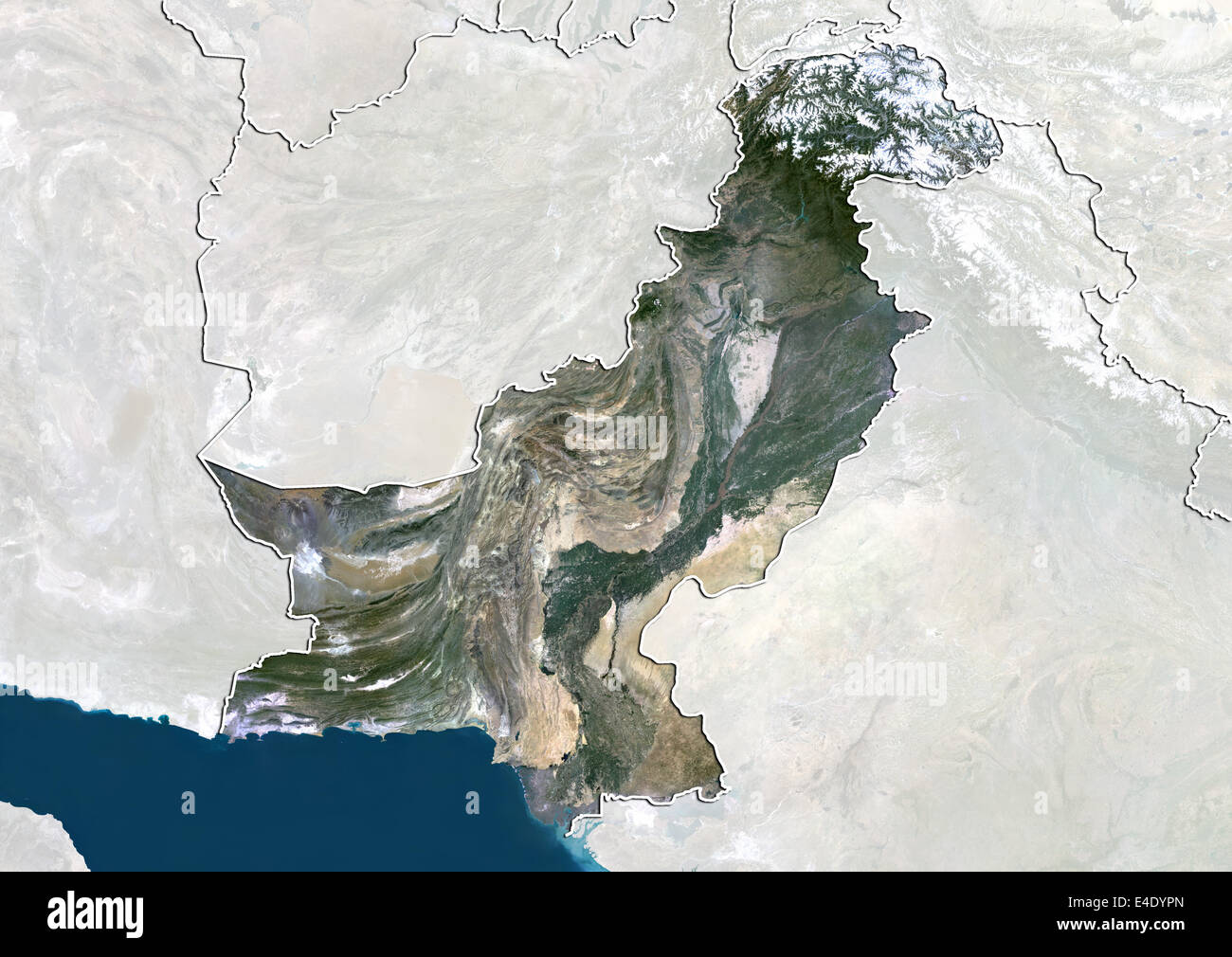 Le Pakistan, True Color Satellite Image avec masque et de la frontière ...