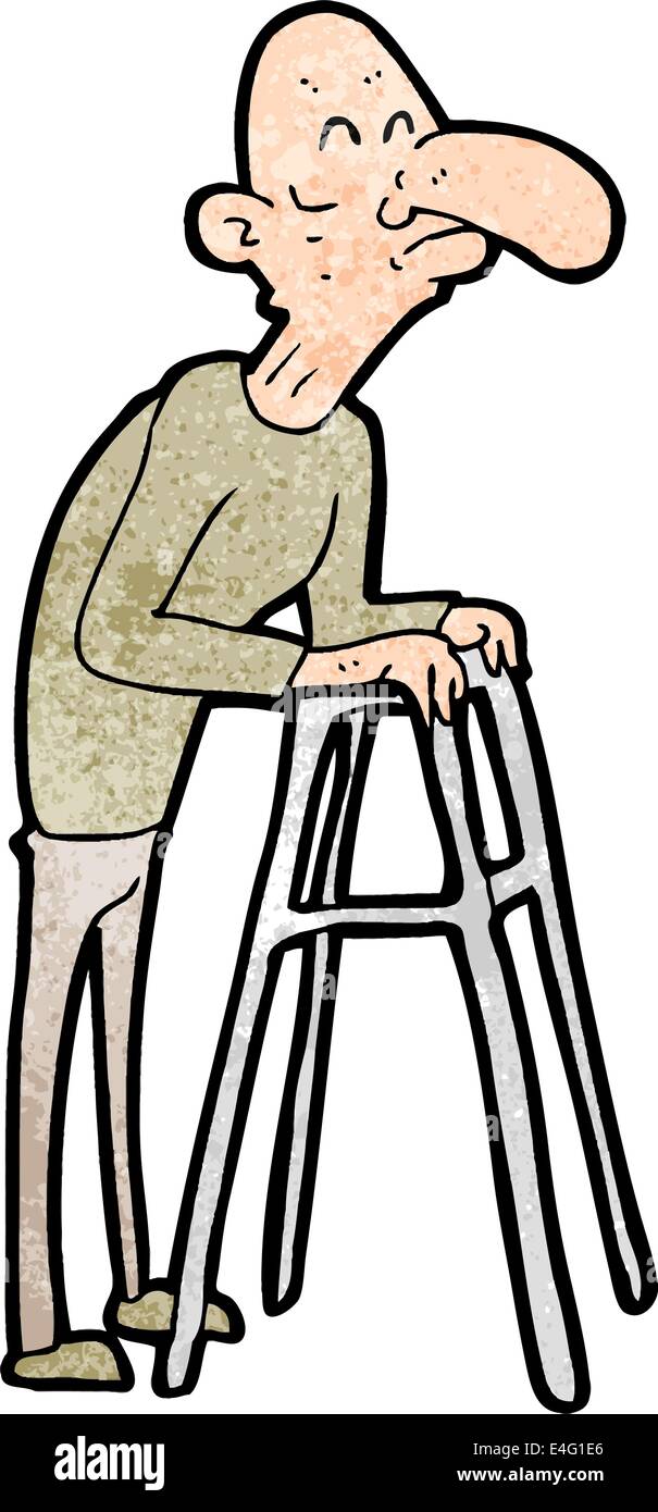 Cartoon vieil homme avec déambulateur Image Vectorielle Stock - Alamy