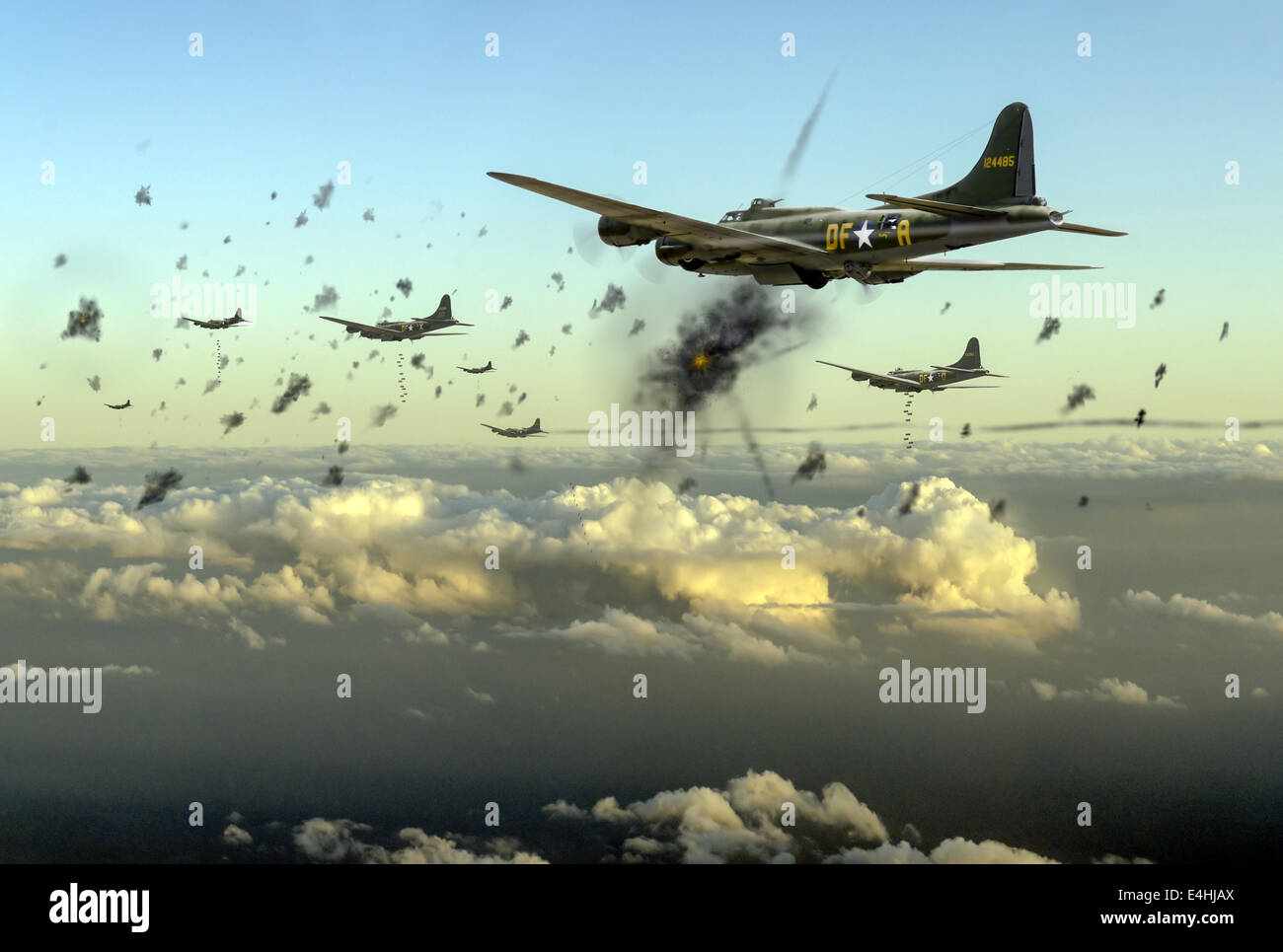 American B-17 Flying forteresses représentées en tenant sur une flak ...