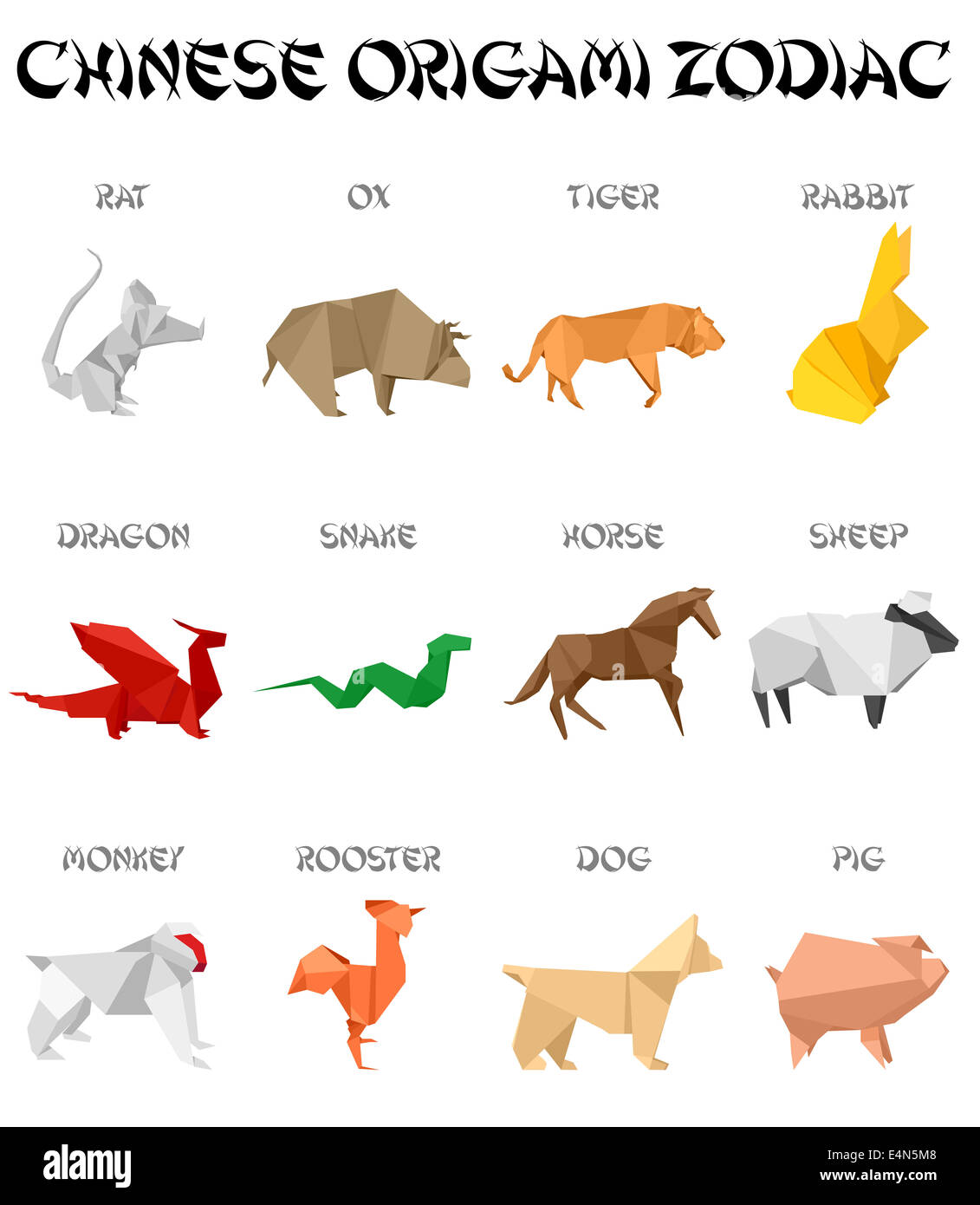 Origami signes du zodiaque chinois Photo Stock - Alamy