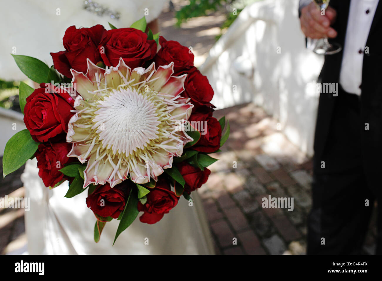 Avec un gros bouquet de roses rouges Banque de photographies et d ...