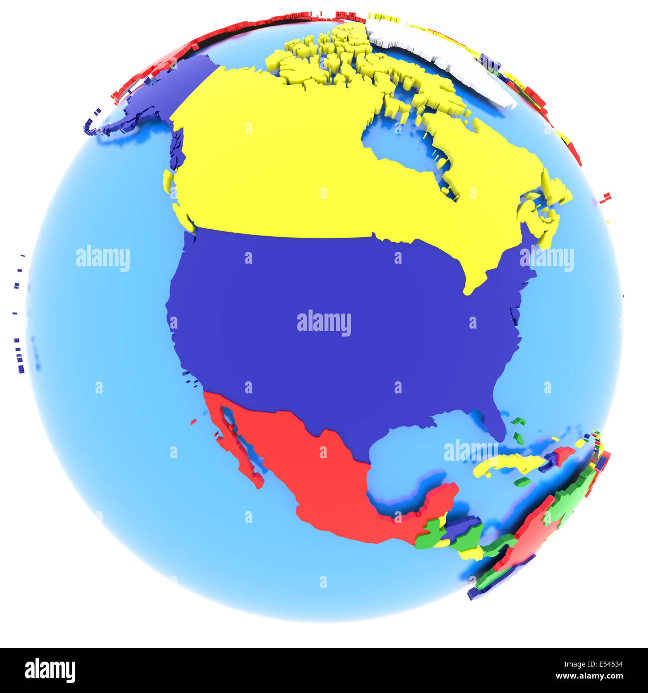 Carte politique de l'Amérique du Nord avec les pays en quatre couleurs ...