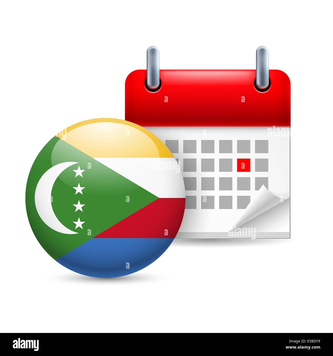 Le calendrier et l'icône du drapeau comorien ronde. Fête nationale aux ...