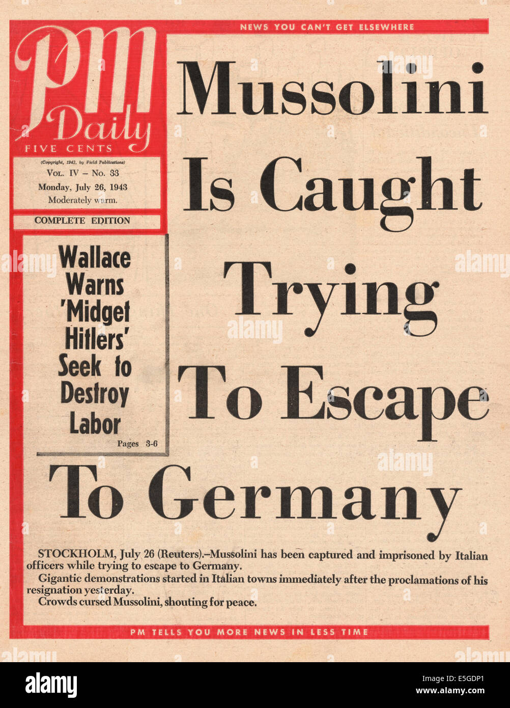 1943 à 22:00 (New York)/la page déclaration la capture et l ...