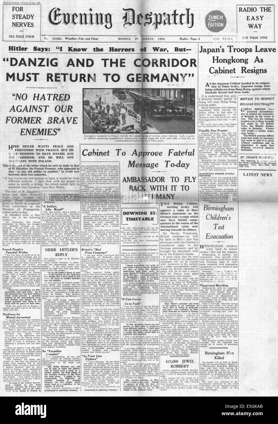 Soirée 1939 Dispatch (Birmingham) première page de la demande de ...